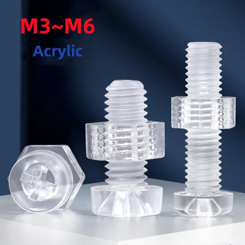 Прозрачные акриловые винты M3 M4 M5 M6 с шестигранными гайками M3-20set, 12 мм