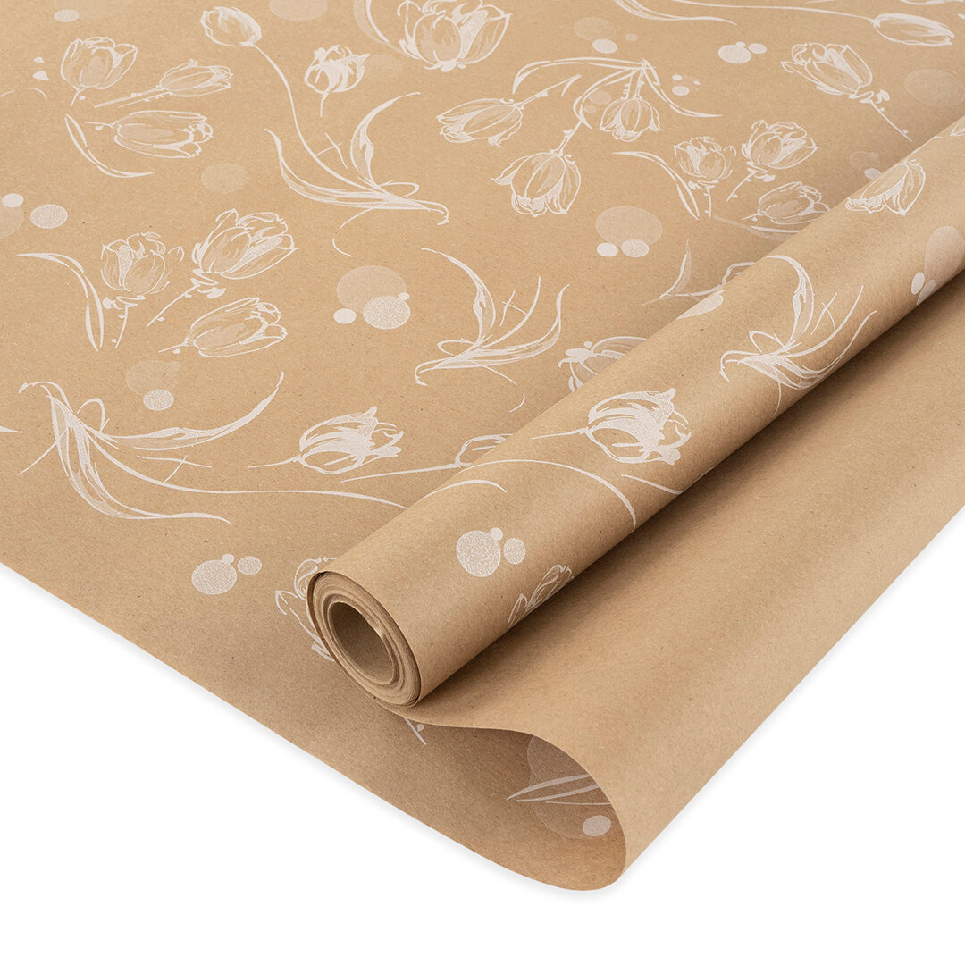 Бумага упаковочная Дон Баллон Крафт 60 гр, Цветочный вальс, Белая, 0,72х10 м
