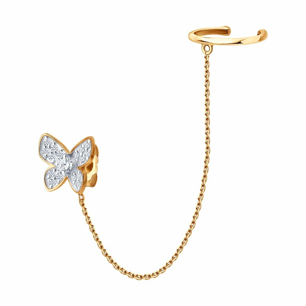 Моносерьга, красное золото, 585 проба, фианит