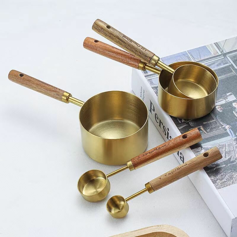 Набор мерных стаканов и ложек для точного измерения ингредиентов, 4 предмета с маркировкой для выпечки и кулинарии, универсальные емкости для жидкостей и сыпучих продуктов