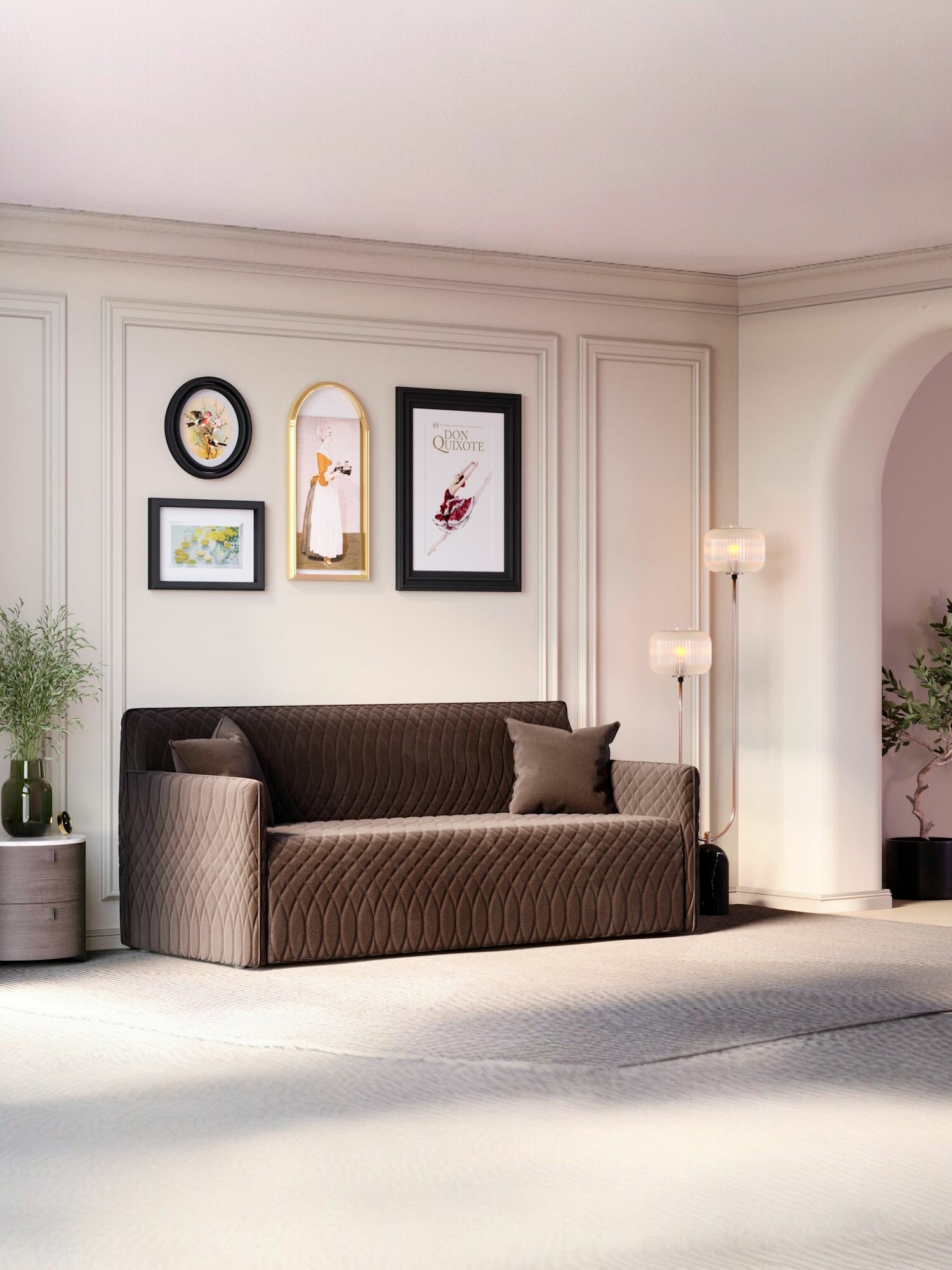 Прямой диван Manons Maison Easy, Велюр Коричневый, 210х98х85 см