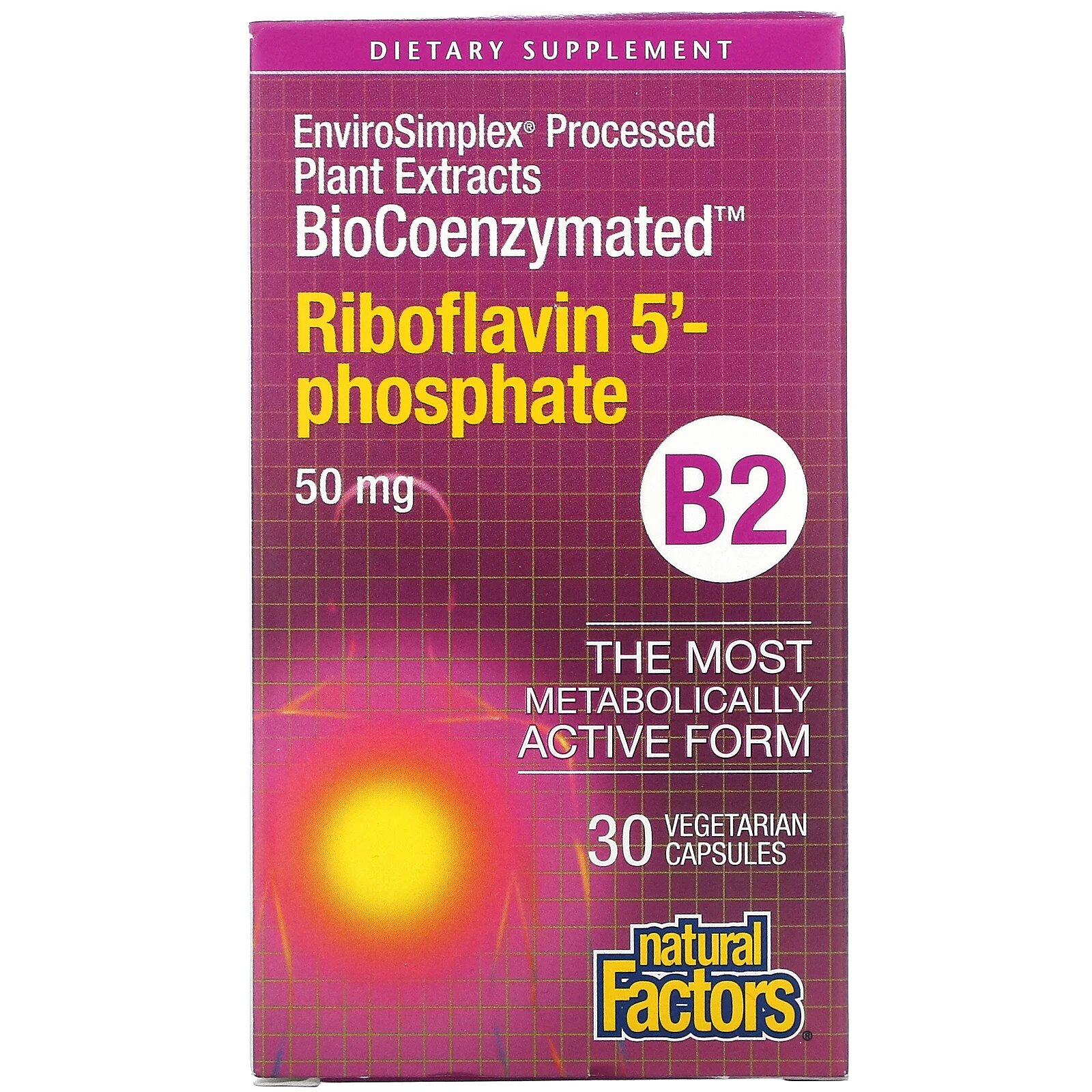 100% iHerb-Natural Factors, BioCoenzymated, B2, рибофлавин 5'-фосфат, 50 мг, 30 вегетарианских капсул