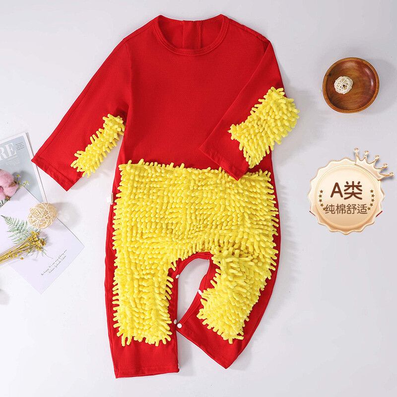 Комбинезон для мытья пола, с детской шваброй, красный, 100см