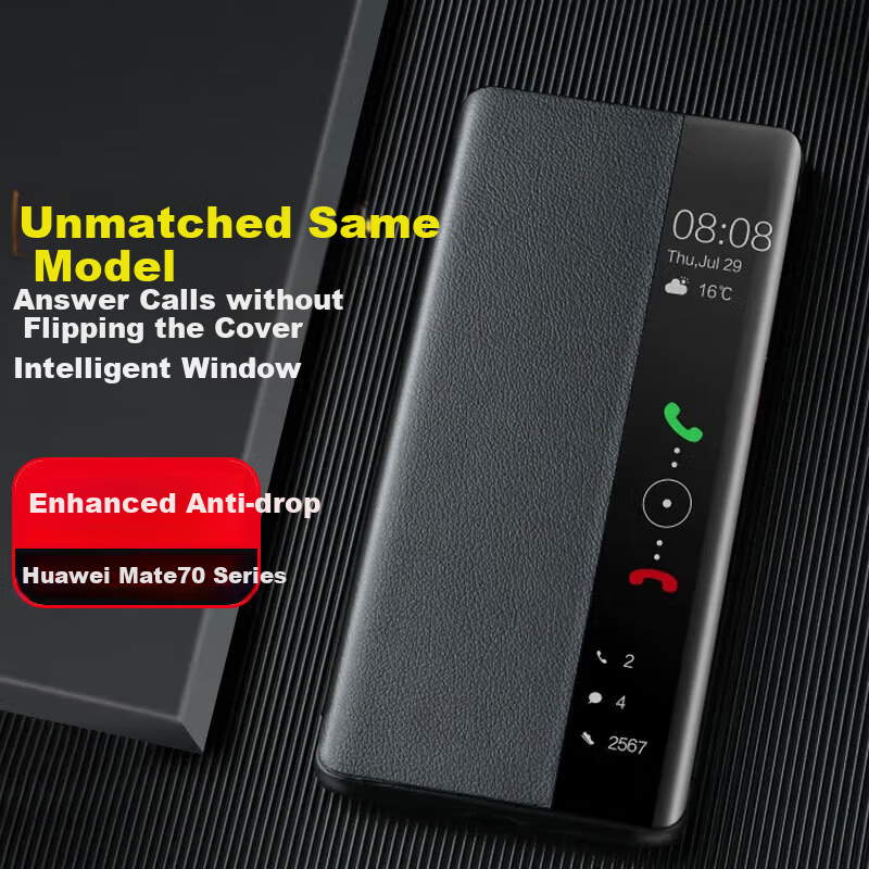 EDDGA Smart View Window Flip Case for Huawei Mate 70, Full Protection Anti-drop Business Leather Cover with Sleep Function, Smart Flip Cover with Auto Answer