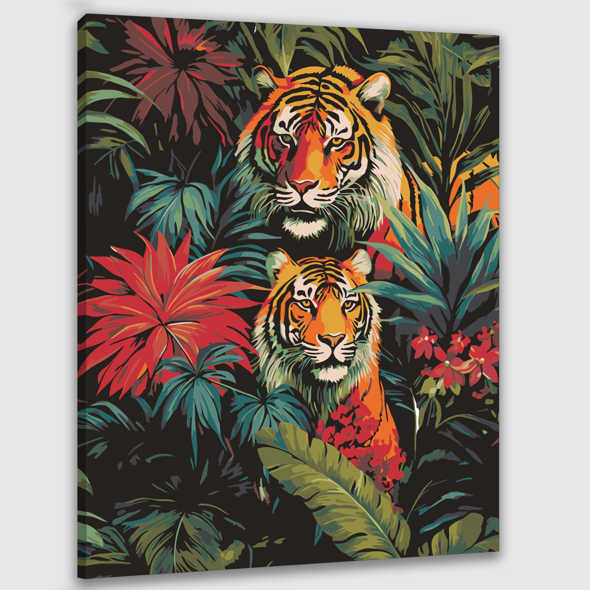 Картина по номерам 40x50 см, Тропический лес, экзотическая флора, фауна, попугаи, туканы, пальмы, виноградные лозы