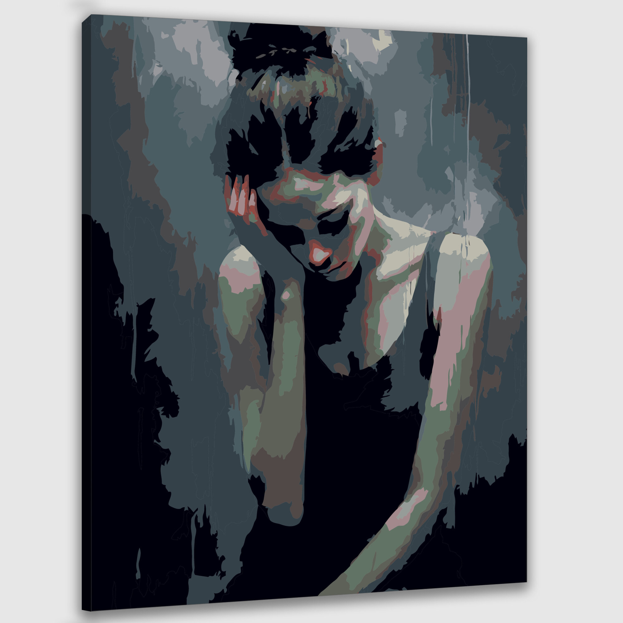 Картина по номерам 40x50 см, картина, масло, балерина, эмоциональная, лицо, слезы, руки, печаль, уязвимость