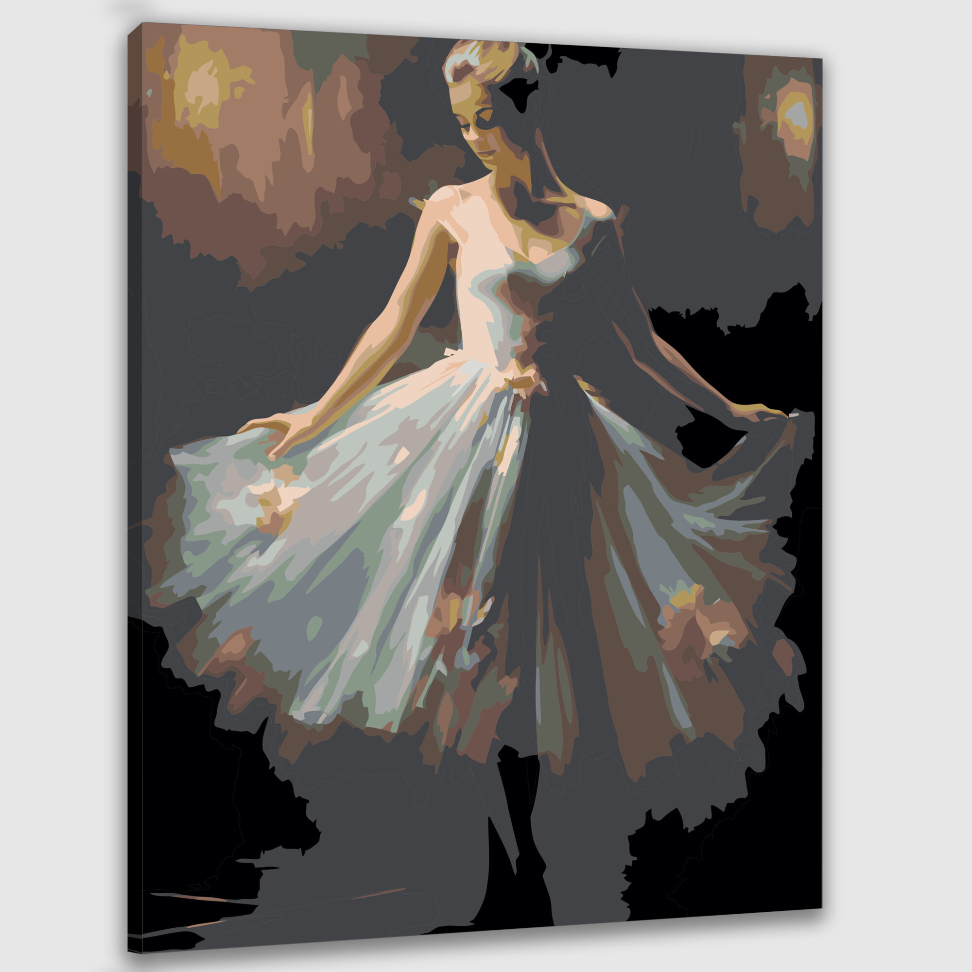 Картина по номерам 40x50 см, картина маслом, балерина, танец, изящные формы, струящаяся пачка, яркие цвета, грация