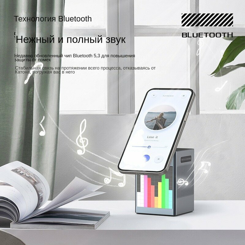 Многофункциональная беспроводная зарядка 6 в 1, магнитная, с Bluetooth-колонкой и будильником
