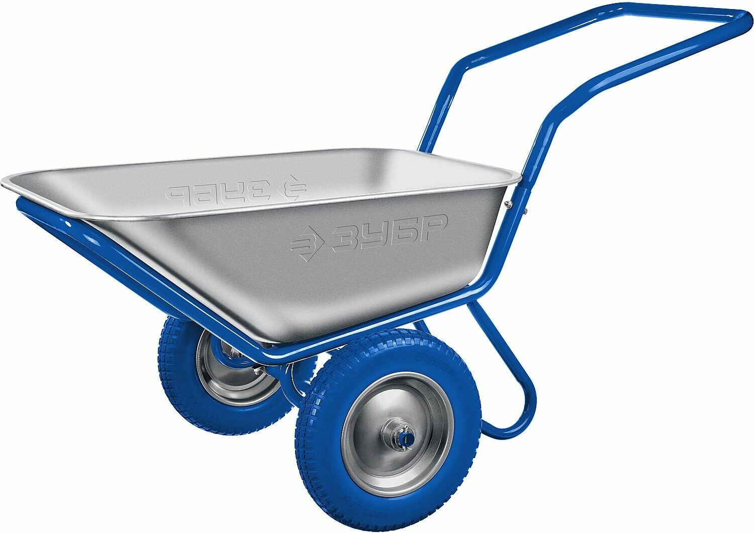 Строительная тачка ЗУБР ПТ-500, 110 л, 260 кг, двухколесная, П-образная ручка, полиуретановые колеса 39914