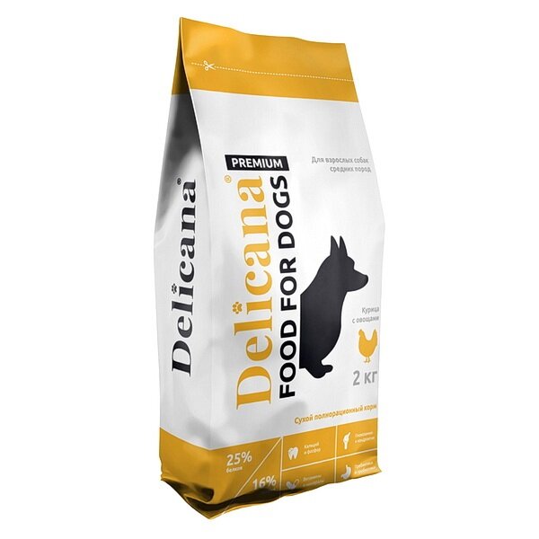 Delicana сухой корм для собак средних пород курица с овощами 2кг