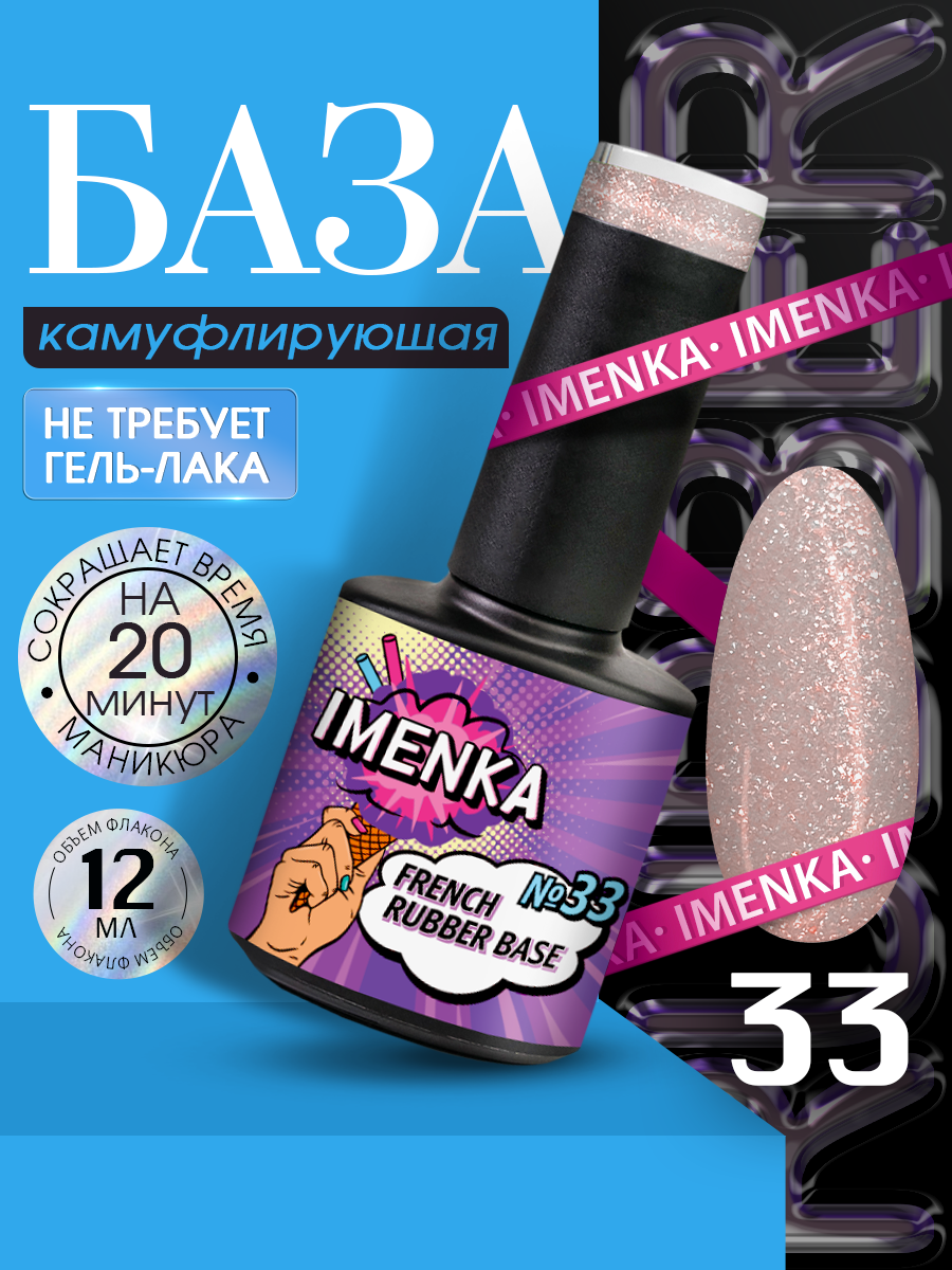 Imenka Именька French Rubber Base 033, камуфлирующая база 033, 12 мл