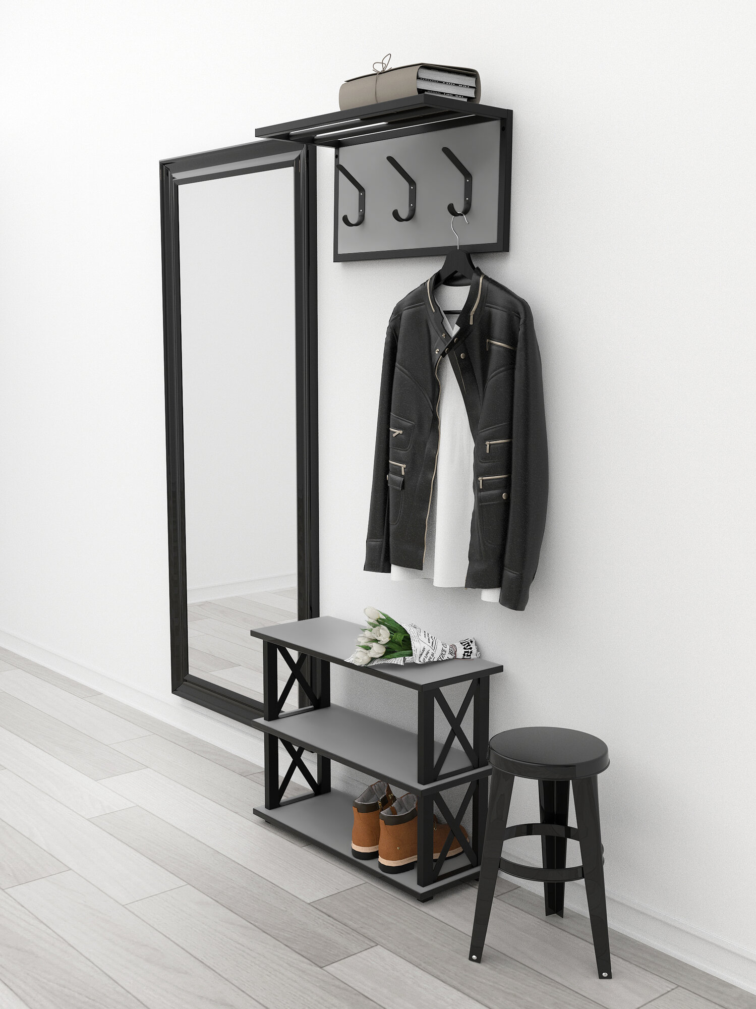 Обувница (этажерка для обуви) Лофт 60х25х49 Серый Вулканический