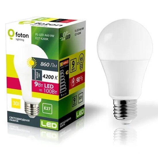 Светодиодная лампа Foton Lighting FL-LED A60 8W E27 4200К 220В 800Лм 55*100мм