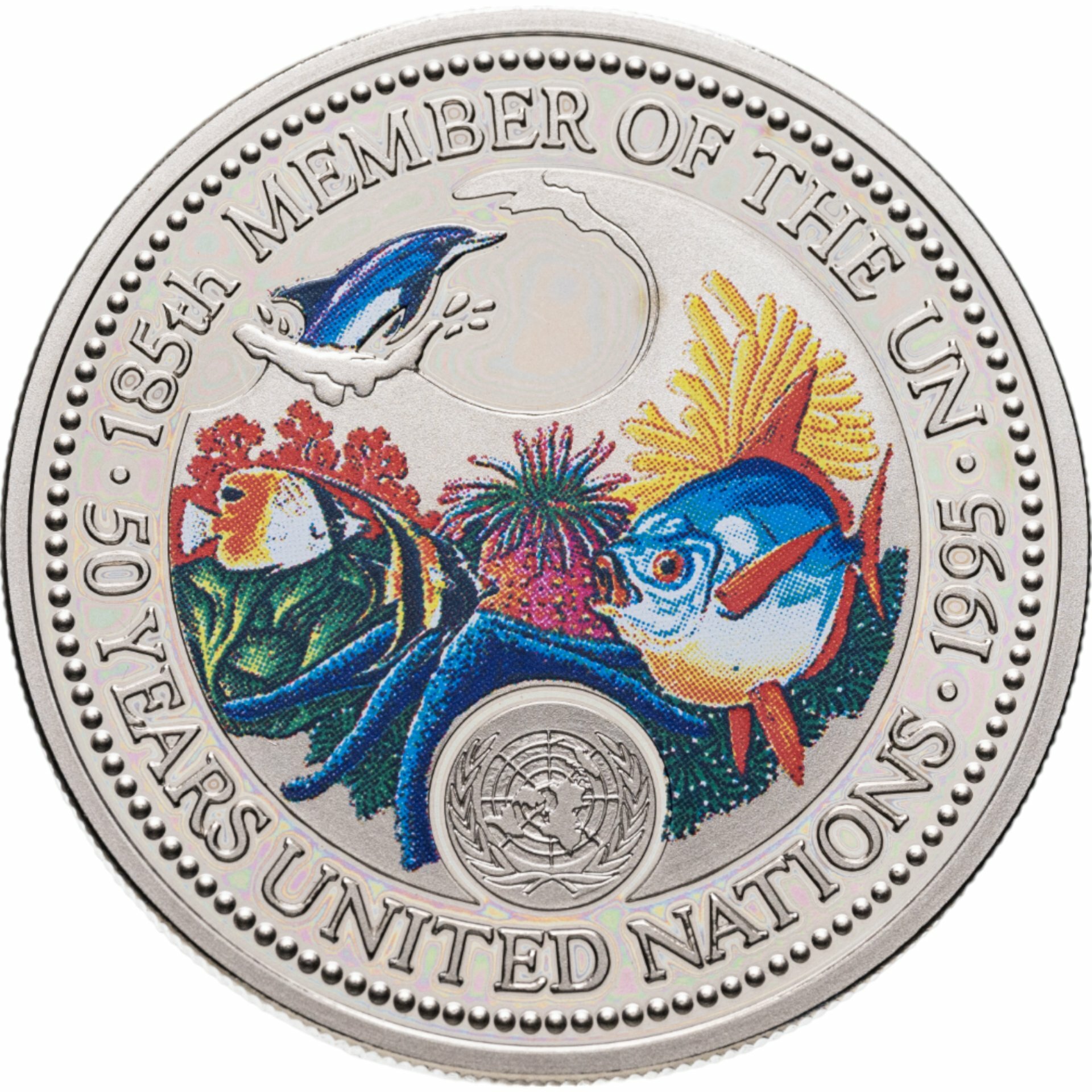 Палау 1 доллар 1995 "Год защиты морской жизни - 50 лет ООН Рыбы", Мельхиор медь-никель, в сохранности UNC