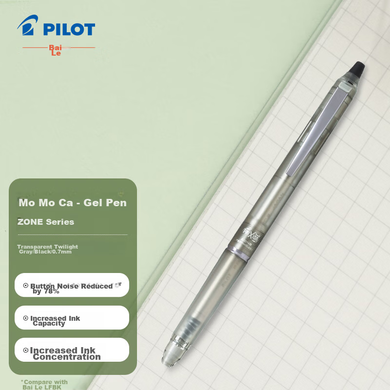 PILOT Momo Erasable-Zone Series Retractable Gel Pen LFBKZ-50F 0.7mm Transparent Twilight Gray/Black