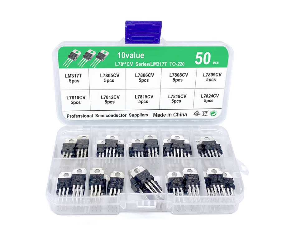 Комплект регуляторов напряжения LM317T/ L7805/ L7806/ L7808/ L7809/ L7810/ L7812/ L7815/ L7818/ L7824, 50 шт, корпус TO-220, в боксе