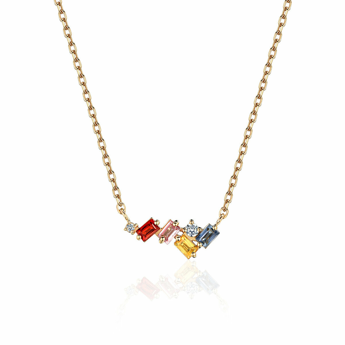 Колье, желтое золото, 585 проба, сапфир, бриллиант