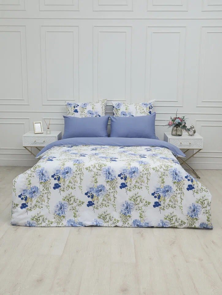 Постельное белье NUANCE "Garden blue" Евро Сатин (50х70; 70х70)