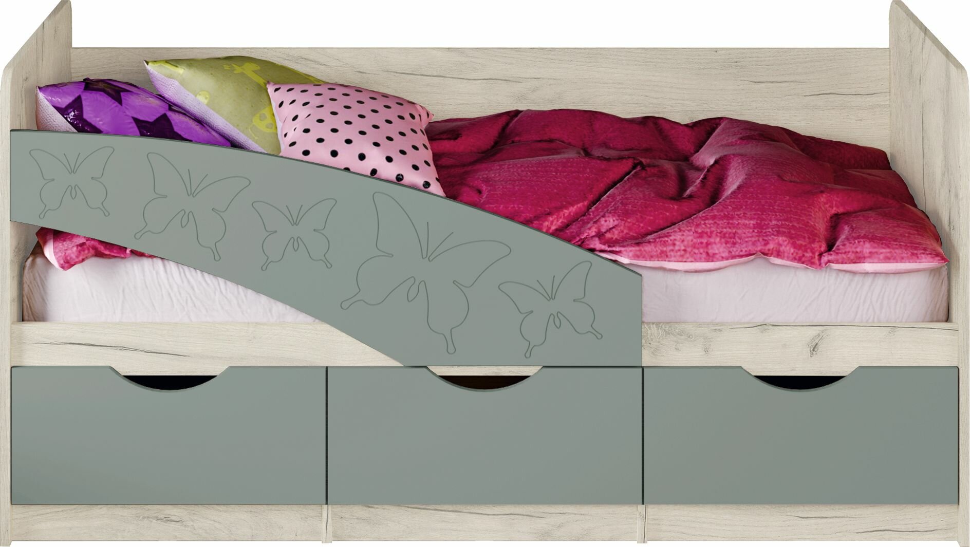 Кровать Бабочки 1,8*0,8м (Шарли Бриз/Дуб Крафт Белый) (Миф)