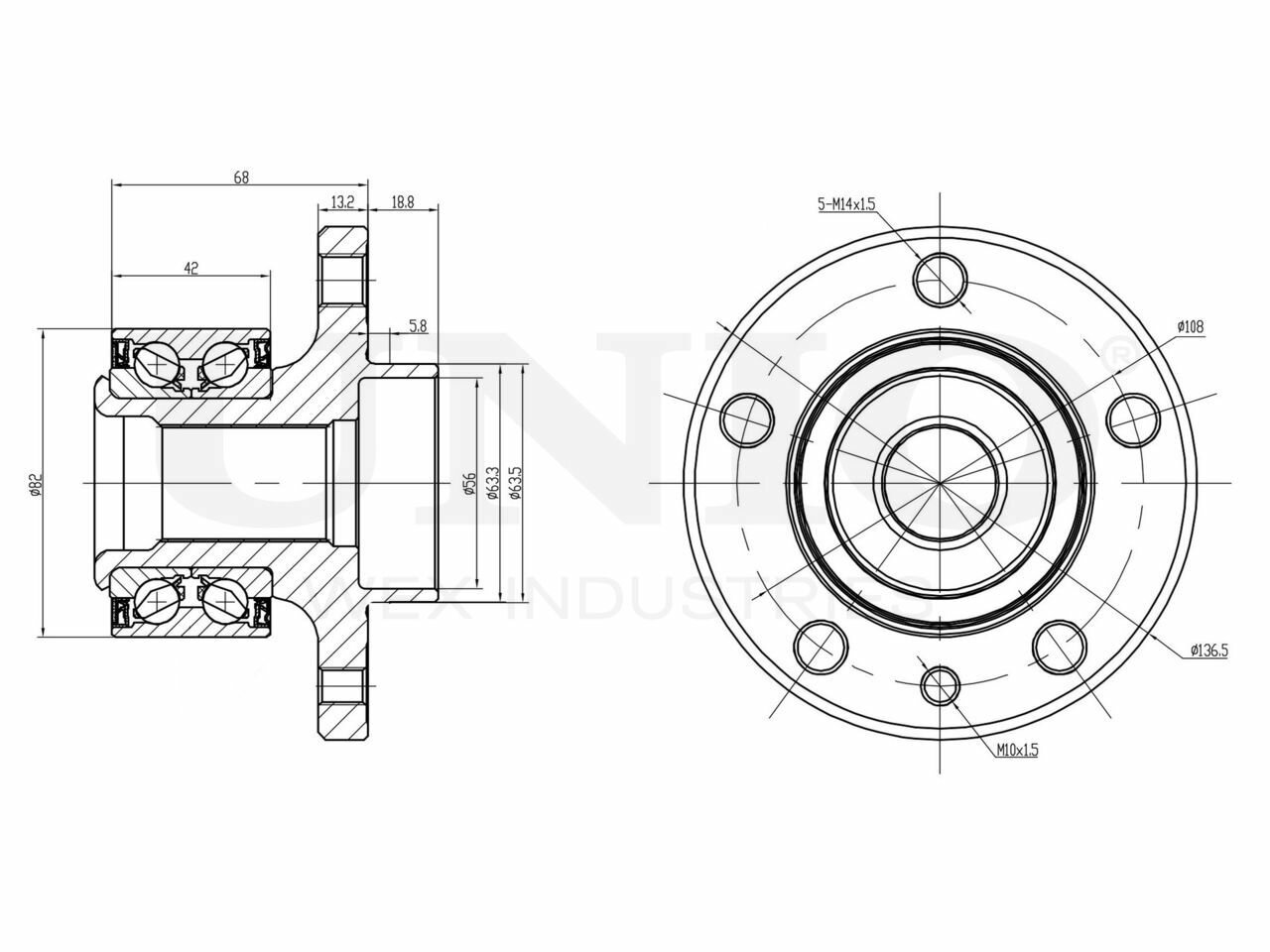 Ступица передняя (с ABS), для Вольво XC60 08-, S60 II 10-, S80 06-, Volvo 06-, артикул HUB-20106 производителя UNIO