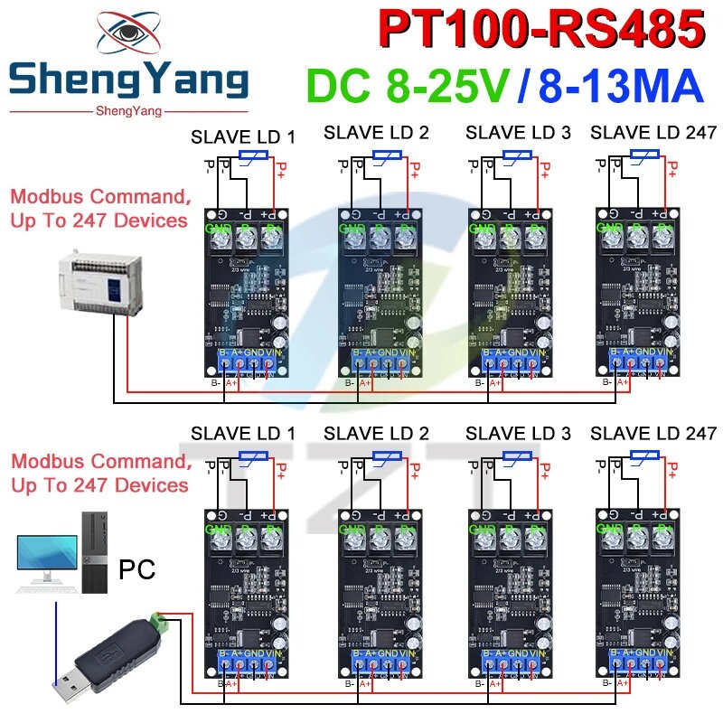 Терморезисторы PT100, датчики температуры RS485, MODBUS RTU 2PCS