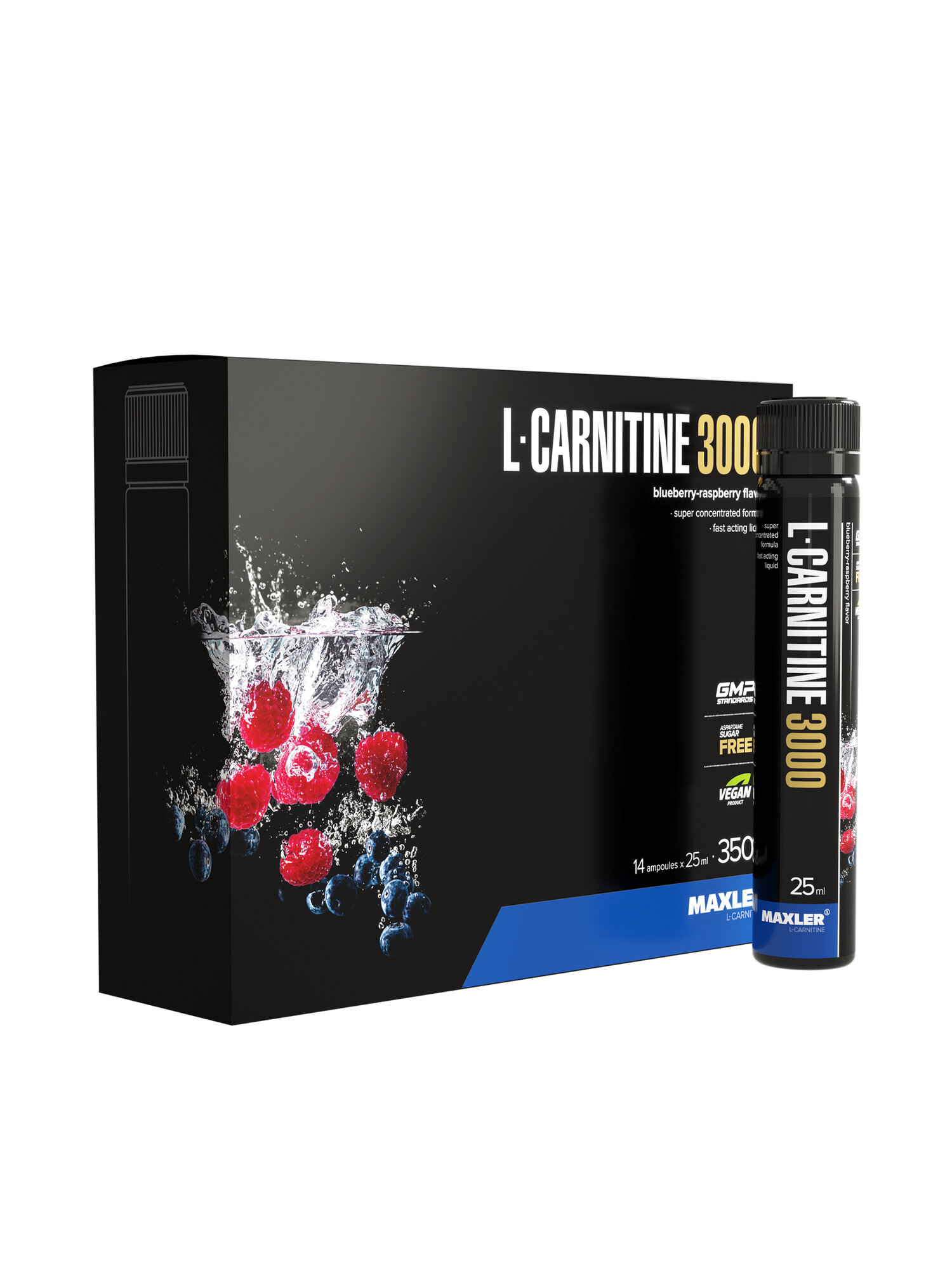 Л-карнитин жидкий Maxler L-Carnitine 3000 мг, 14 туб по 25 мл - Черника-малина