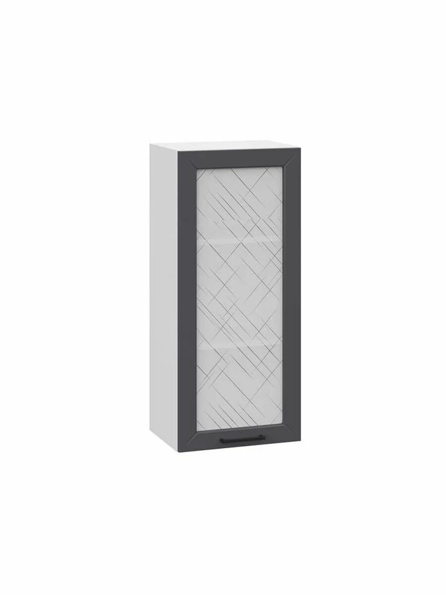 Кухонный модуль навесной, шкаф Сектор с доводчиками, с полками, 40х29.6х91.2 см, Белый / Графит со стеклом