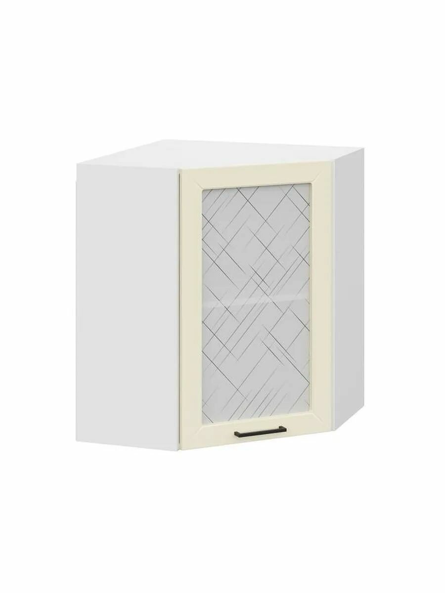 Кухонный модуль навесной, угловой шкаф Сектор с доводчиками, с полками, 60х60х72 см, Белый / Магнолия со стеклом