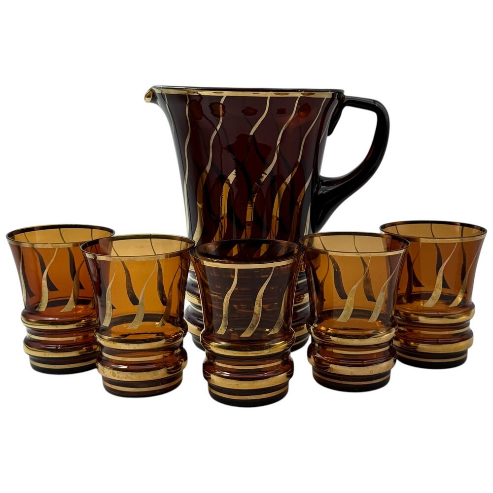 Набор "Волна" для воды (кувшин + 5 стаканов), 1960-1970 гг, Bohemia, Чехословакия