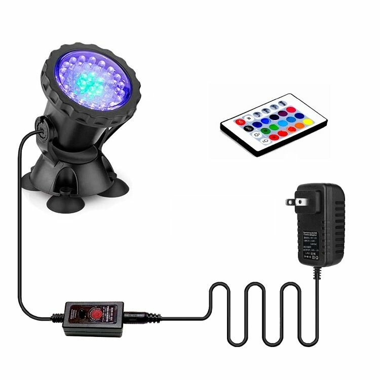 1 шт. Цветной прожектор для пруда с изменением цвета IP68 RGB 36LED с регулировкой яркости, подходит для садового газона, дерева, флага, фонтана