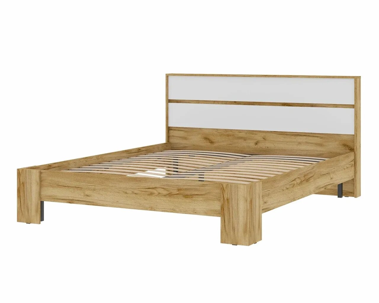 Кровать двуспальная КР 03 «Хелен» основание ламели 1,6 м ЛДСП (Дуб крафт золотой/Белый) 167х212х93