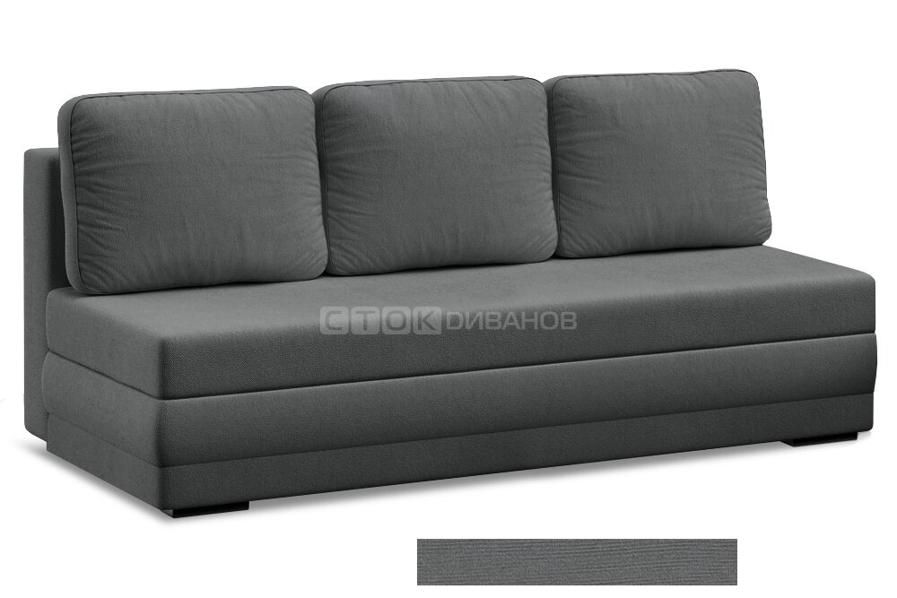 Диван Сток Диванов Эконом-М, черный велюр, 216 см, механизм еврокнижка, с ящиком для хранения