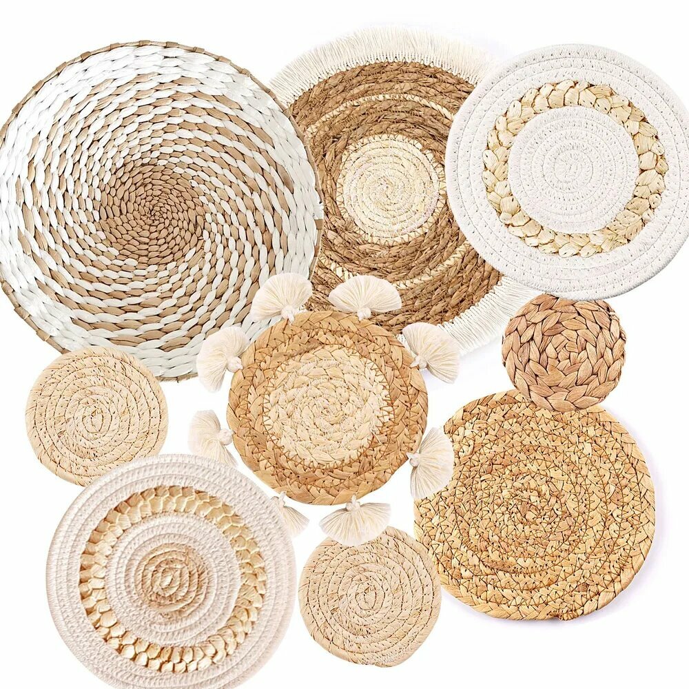 9 упаковок, подвесная плетеная плетеная круглая настенная корзина в стиле бохо, декор для фермерского дома, спальни, гостиной, кухни, дома