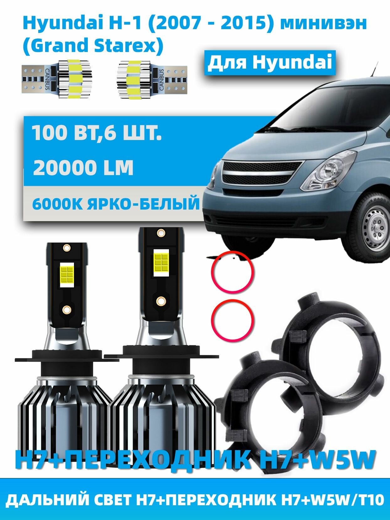 Для Hyundai H-1 (2007 - 2015) минивэн (Grand Starex) Starex) Д 2015) минивэньний свет H7 W5W