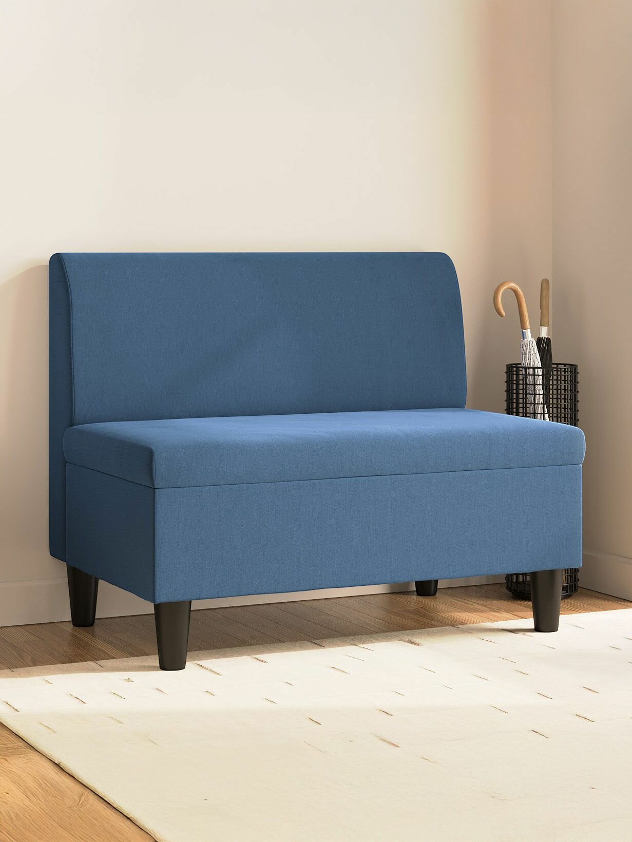 Кухонный диван, уголок Элон с ящиком для хранения, 100х64.5х83 см, Синий, рогожка