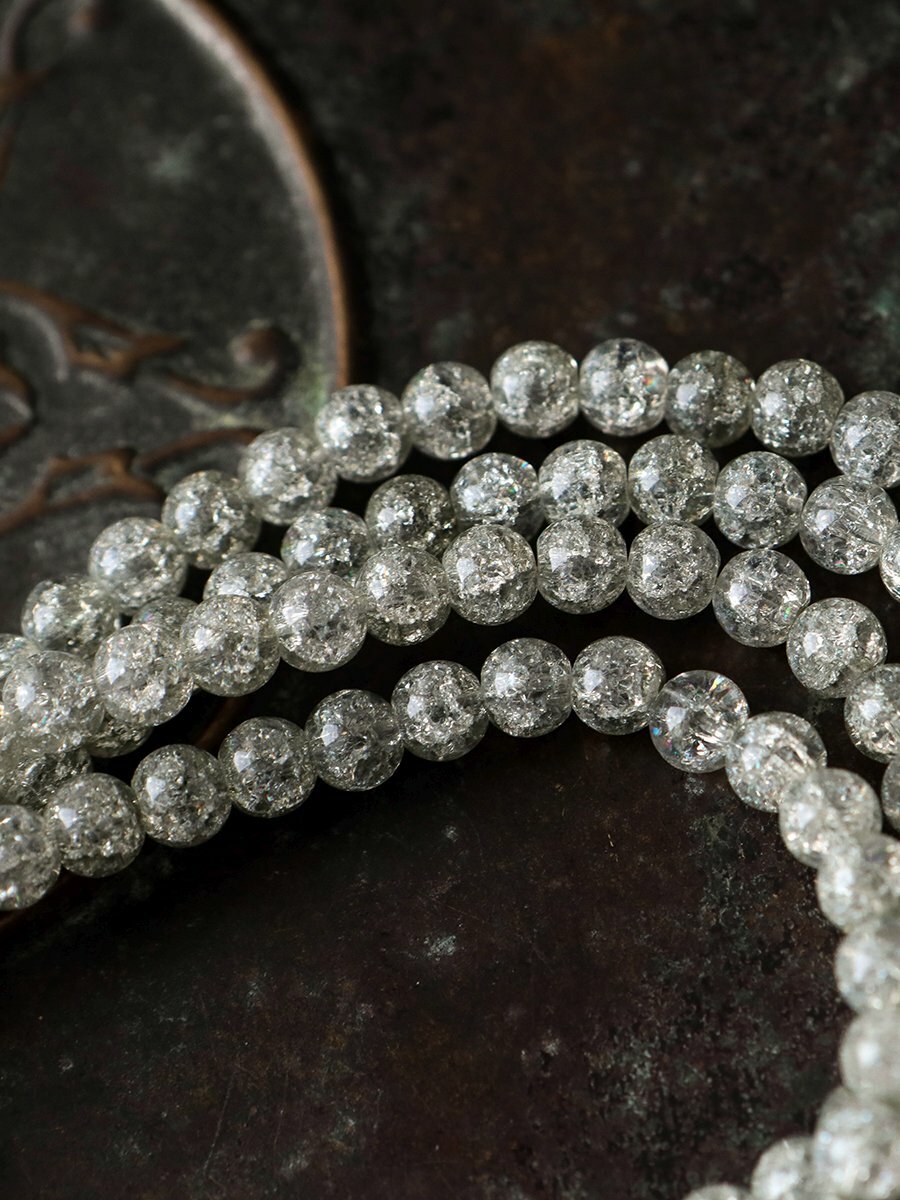 Бусины стеклянные круглые 40 шт, эффект кракле, светло-серый, 6 мм