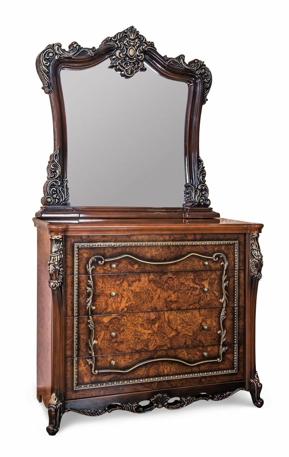 Комод Alba "Джоконда", корень дуба, глянец, 4 выдвижных ящика