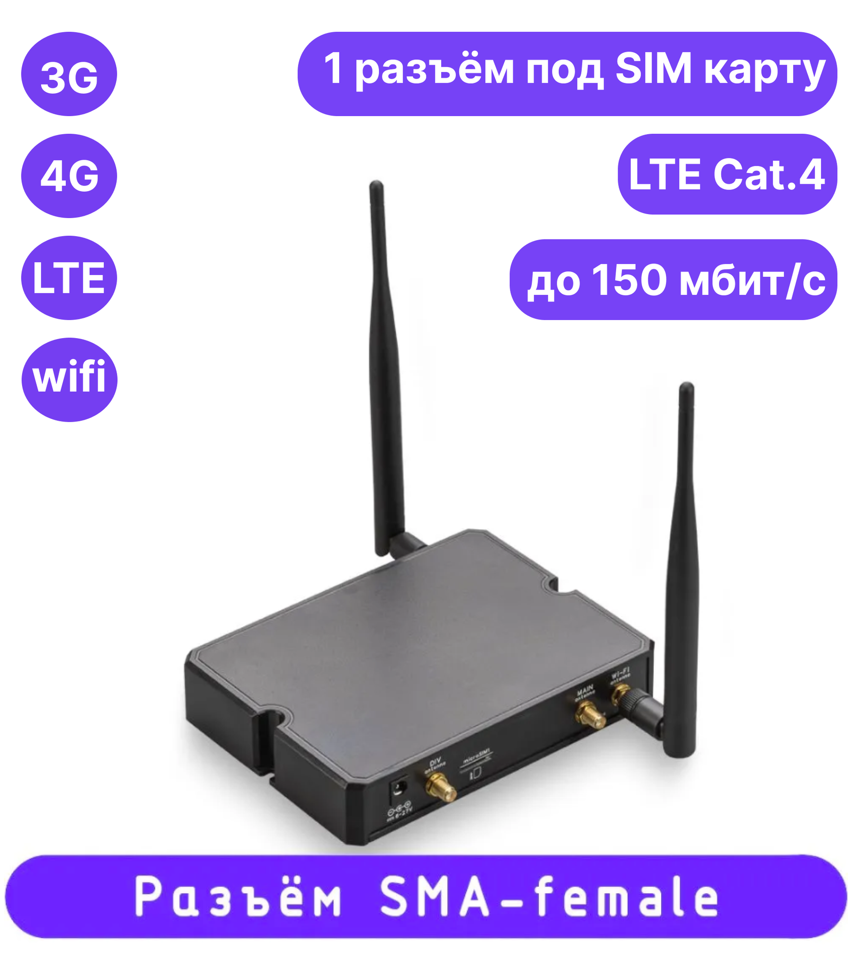 Роутер Kroks Rt-Cse m4 со встроенным 4G модемом LTE cat.4, до 150 Мбит/с (SMA-female)