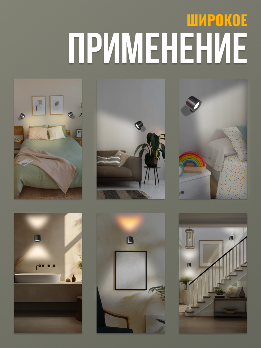 Светильник настенный магнитный с аккумулятором, светодиодное бра IG&NAT