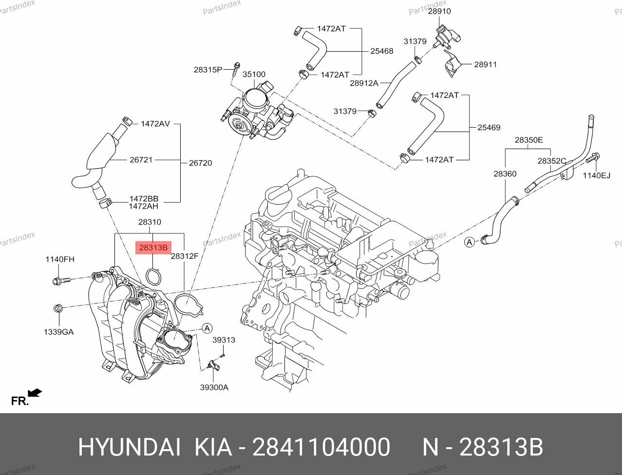 Пpокладка впускного коллектоpа PIKANTO, HYUNDAI/KIA/MOBIS 2841104000
