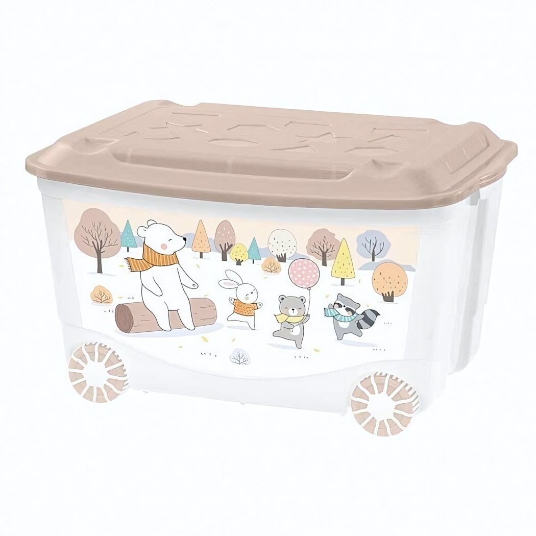 Ящик для игрушек с колесами 45л «зверушки на опушке», темно-бежевый дизайн