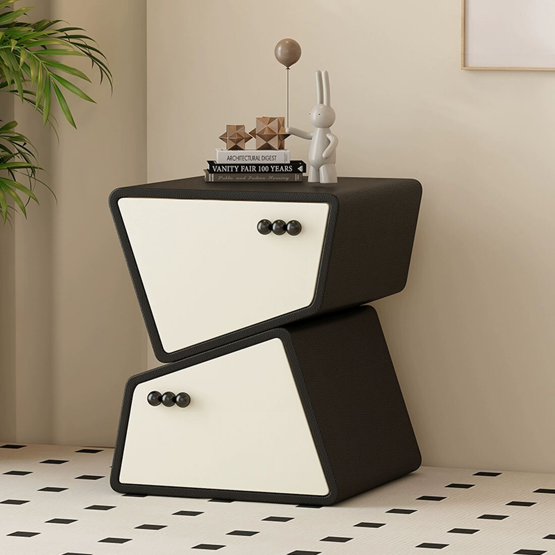 Дизайнерская кожаная тумбочка Octavia, 2 ящика (черный)