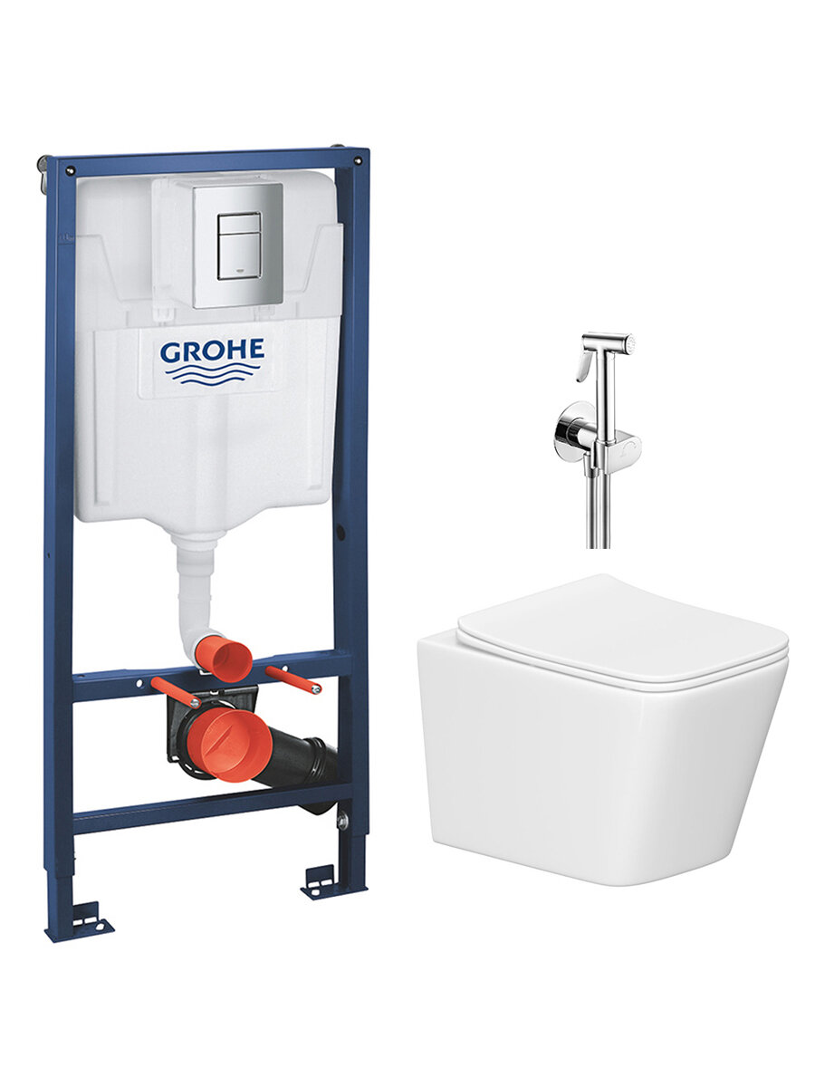 Инсталляция с унитазом и гигиеническим душем комплект: унитаз Helmken 35120001, сиденье, инсталляция Grohe, гиг. душ