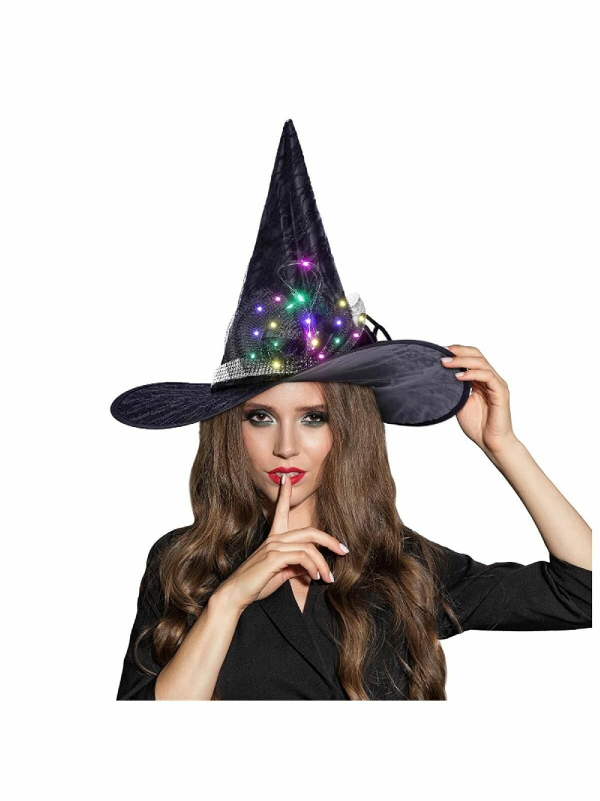 Жуткий плащ ведьмы для вечеринки в честь Хэллоуина, Кружевная цветочная светящаяся светодиодная шляпа Волшебника, Черный