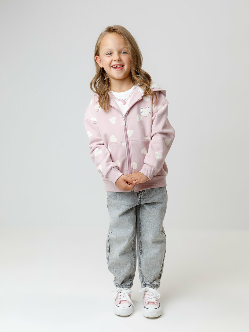 Толстовка КР 302826/розовый лед,сердечки к599