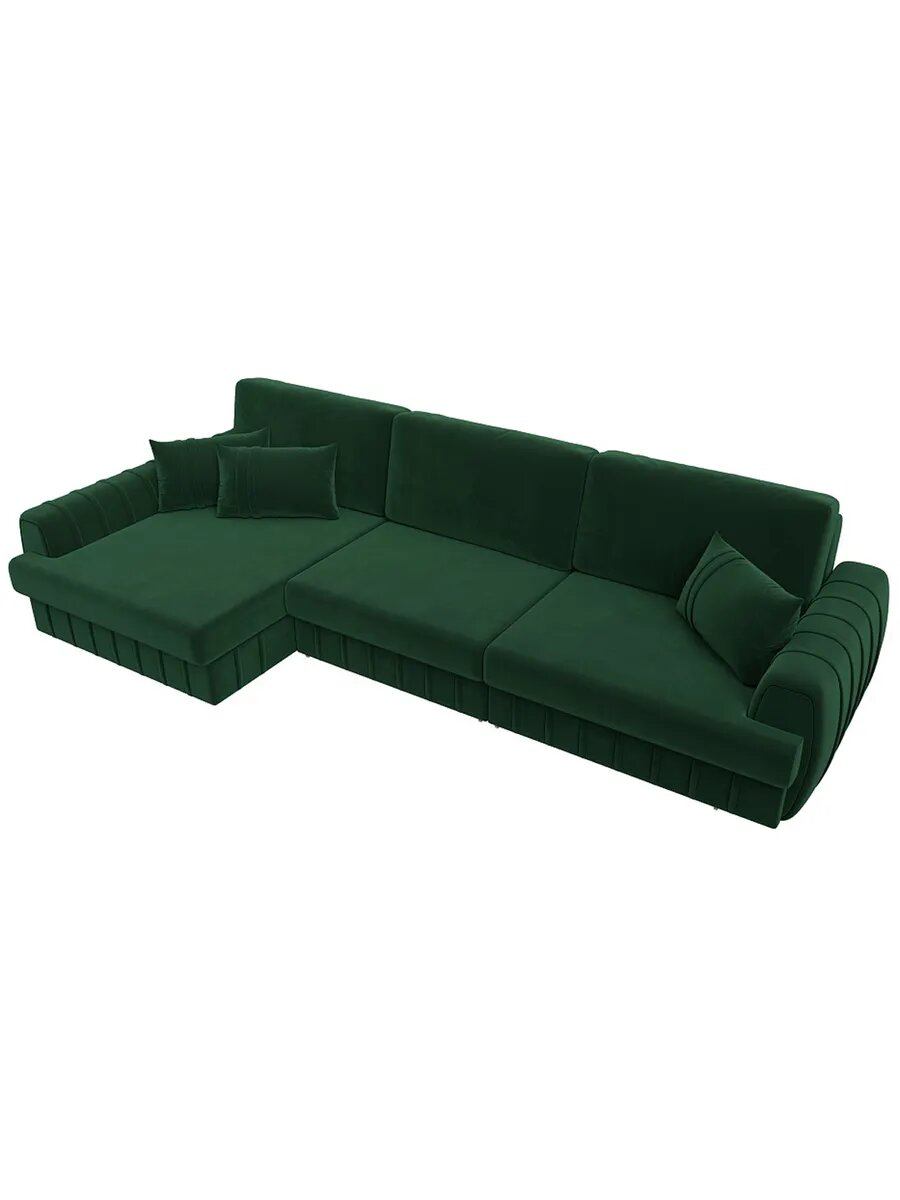 Большой угловой диван Монако, 337x93x163 см, спальное место 143х292 см, пружинный матрас, ящик для белья, угол слева, велюр