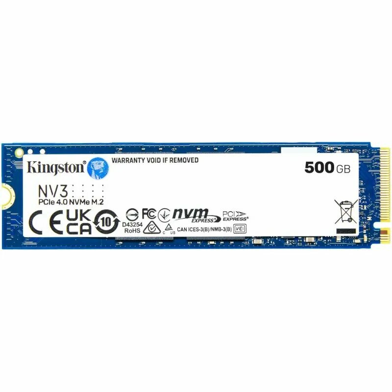 SSD накопитель Kingston 500GB, M.2 2280, PCIe4.0x4, 3D TLC (SNV3S/500G), 2243045