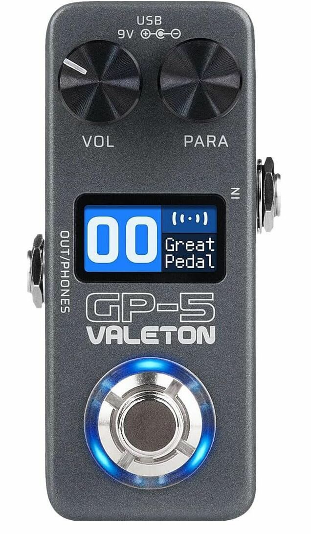 Компактный процессор эффектов Valeton [GP-5] 100+ эффектов, до 9 эффектов одновременно, поддержка IR импульсов гитарных кабинетов, возможность подключения к приложению на смартфоне, USB выход для подключения к ПК, поддержка Bluetooth для подключения внеш