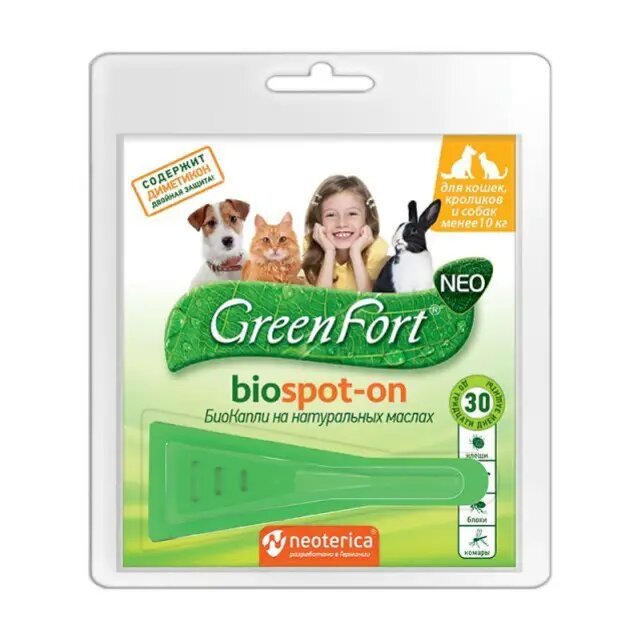 GreenFort neo bioSPOT-ON Капли от паразитов для кошек до 10 кг пипетка 1 шт