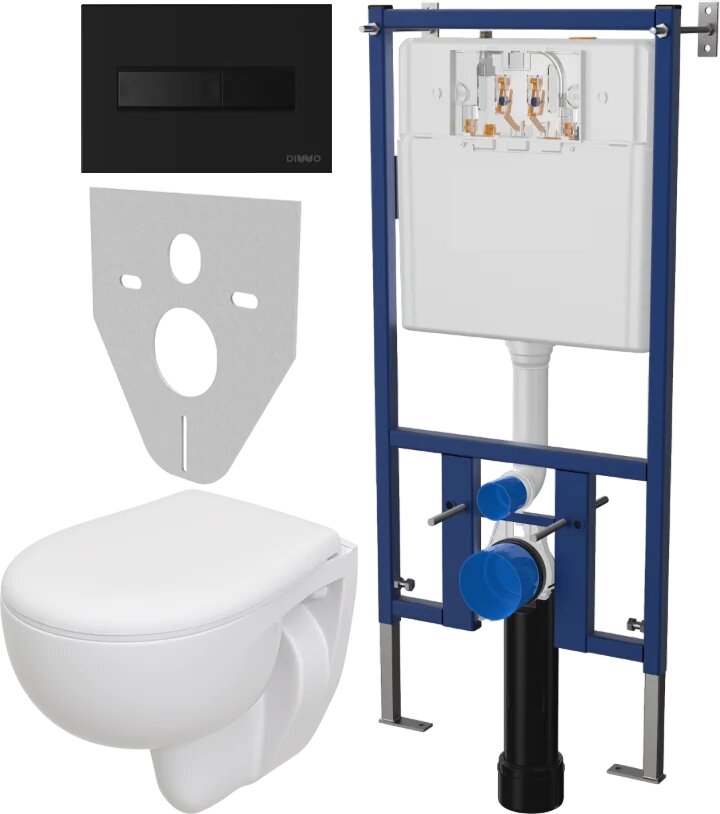 Комплект DIWO 6 в 1: инсталляция, унитаз подвесной Seramiksan Natura безободковый, кнопка смыва 7323 черная матовая, шумоизоляция, крепления (инсталляция с унитазом комплект)